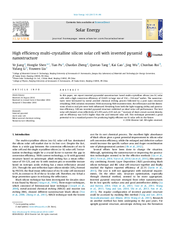 (PDF) High-efficiency Multicrystalline Silicon Solar Cells using ...