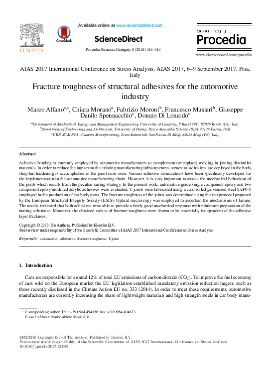 (PDF) Fracture toughness of structural adhesives for the automotive industry