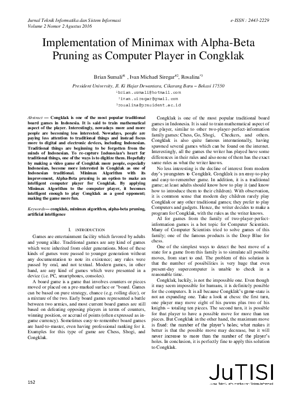 (PDF) Implementation of Minimax with Alpha-Beta Pruning as Computer Player in Congklak