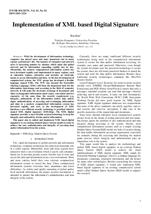 (PDF) Implementation of XML based Digital Signature
