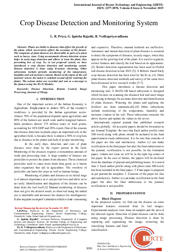 (PDF) Crop Disease Detection and Monitoring System