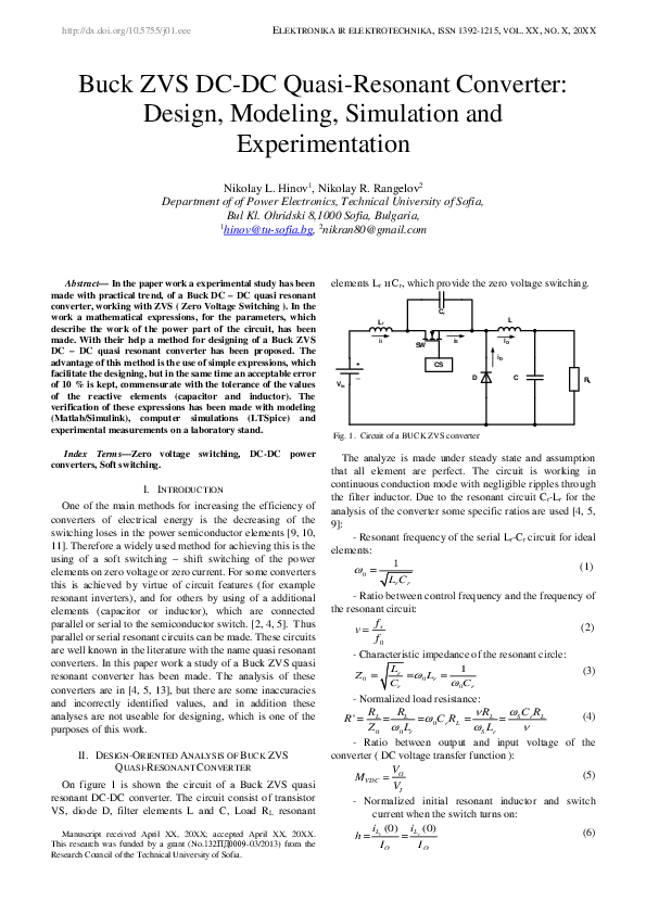 (PDF) Buck ZVS DC-DC Quasi-Resonant Converter: Design, Modeling, Simulation and Experimentation