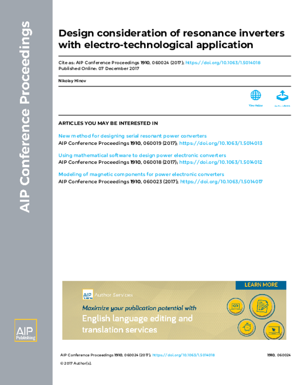 (PDF) Design consideration of resonance inverters with electro-technological application