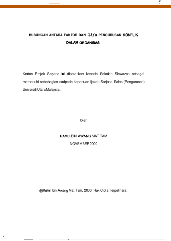 (PDF) Hubungan Antara Faktor Dan Gaya Pengurusan Konflik Dalam Organisasi
