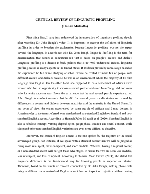 (DOC) CRITICAL REVIEW OF LINGUISTIC PROFILING