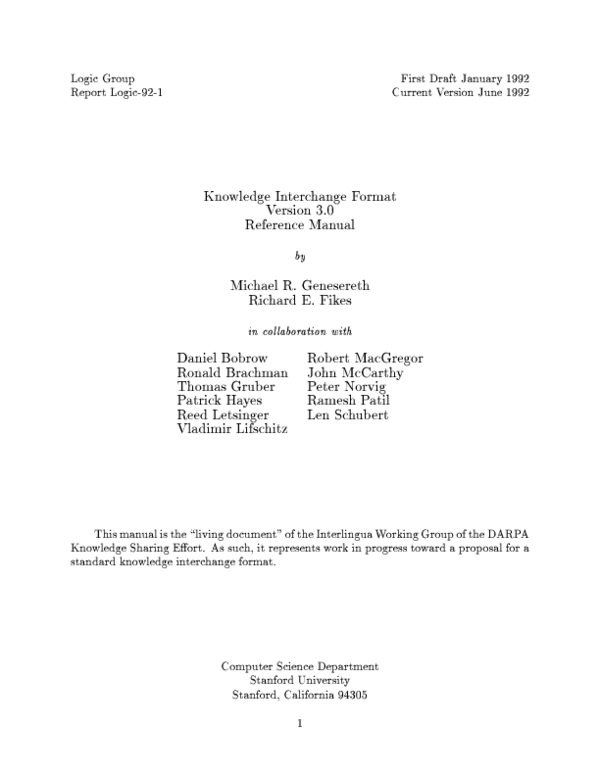 (PDF) Knowledge interchange format-version 3.0: reference manual