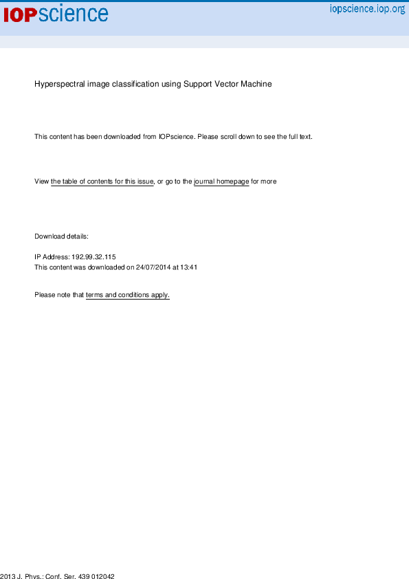 Pdf Hyperspectral Image Classification Using Support Vector Machine