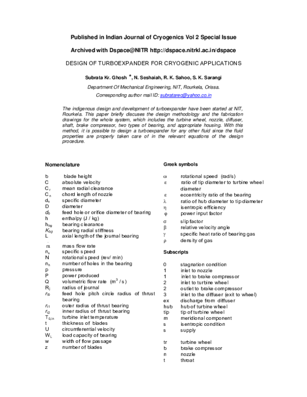 (PDF) Design of Turboexpander for Cryogenic Applications