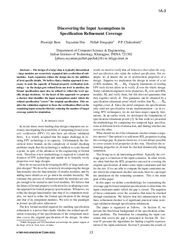 Pdf Discovering The Input Assumptions In Specification Refinement