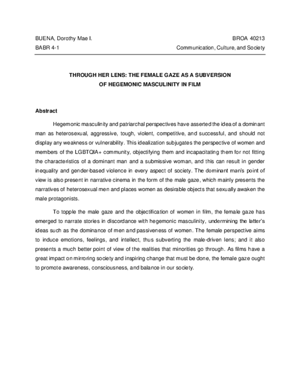 (PDF) [Final Paper] Through Her Lens: The Female Gaze as a Subversion ...