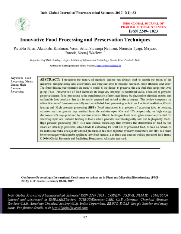 (PDF) Innovative Food Processing and Preservation Techniques