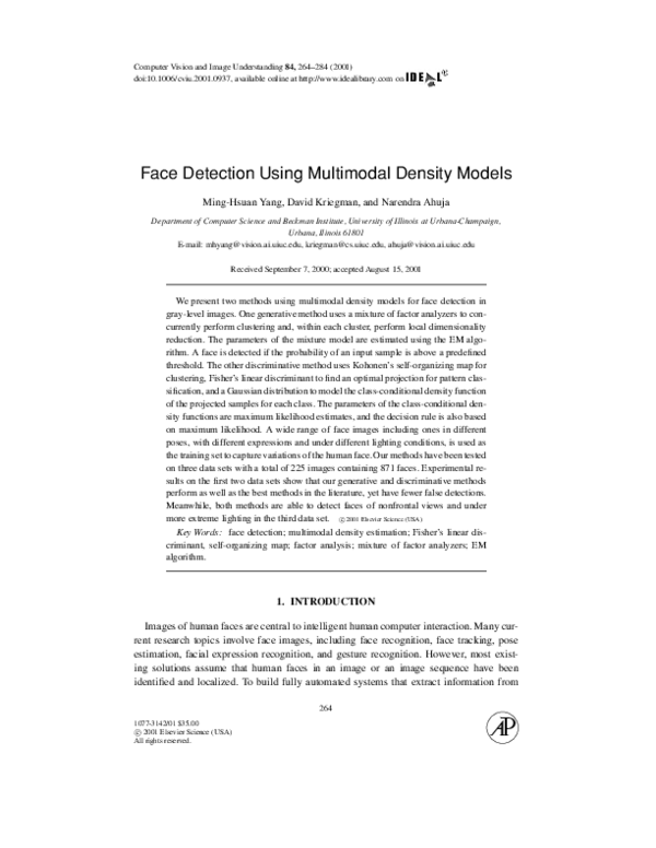 (PDF) Face Detection Using Multimodal Density Models