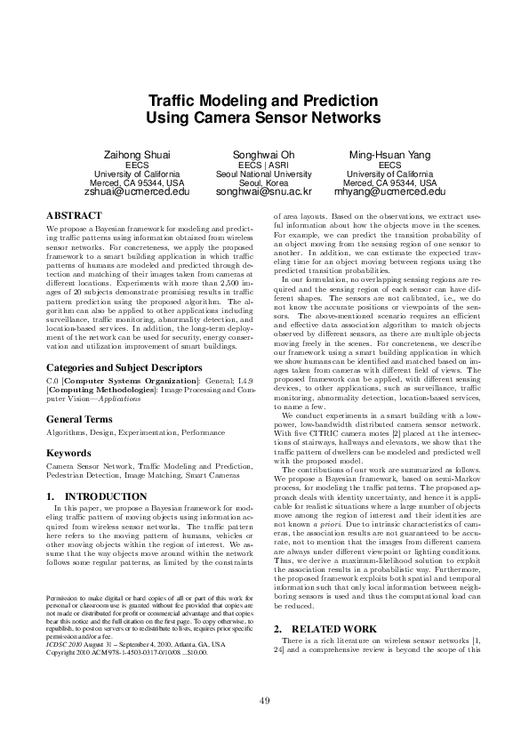 Pdf Traffic Modeling And Prediction Using Camera Sensor Networks 3043