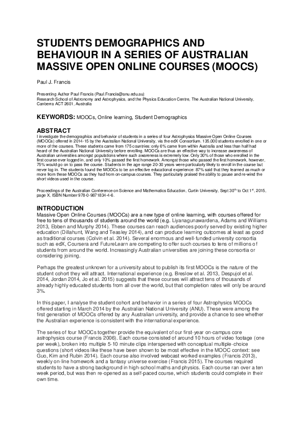 (PDF) Students’ demographics and behaviour in a series of Australian ...