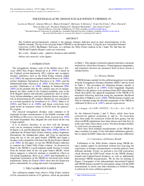 (PDF) The Extragalactic Distance Scale Without Cepheids. IV
