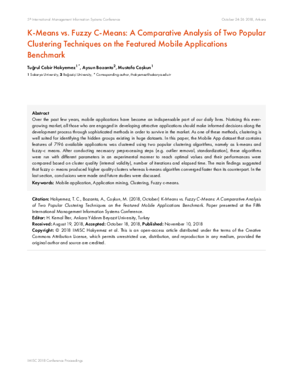 (PDF) K-Means vs. Fuzzy C-Means: A Comparative Analysis of Two Popular Clustering Techniques on ...