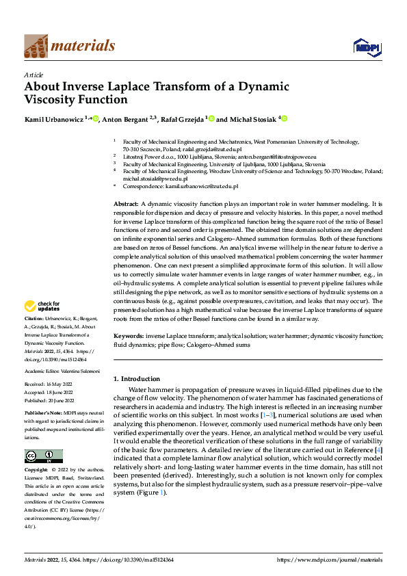 (PDF) About Inverse Laplace Transform of a Dynamic Viscosity Function ...
