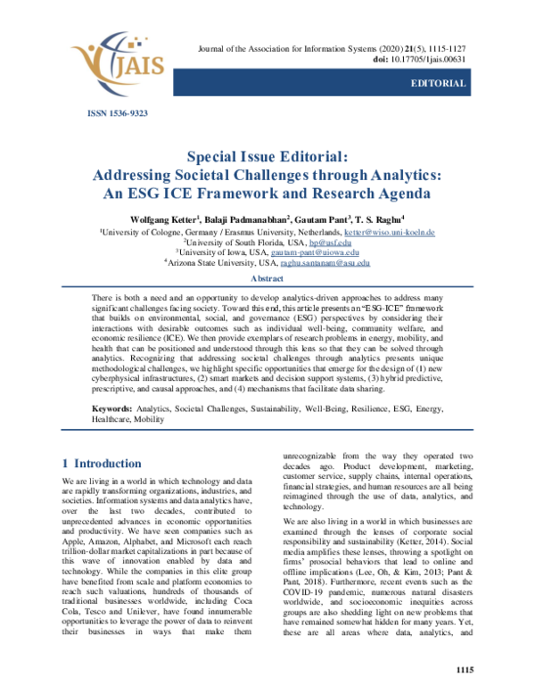 (PDF) Special Issue Editorial: Addressing Societal Challenges through ...