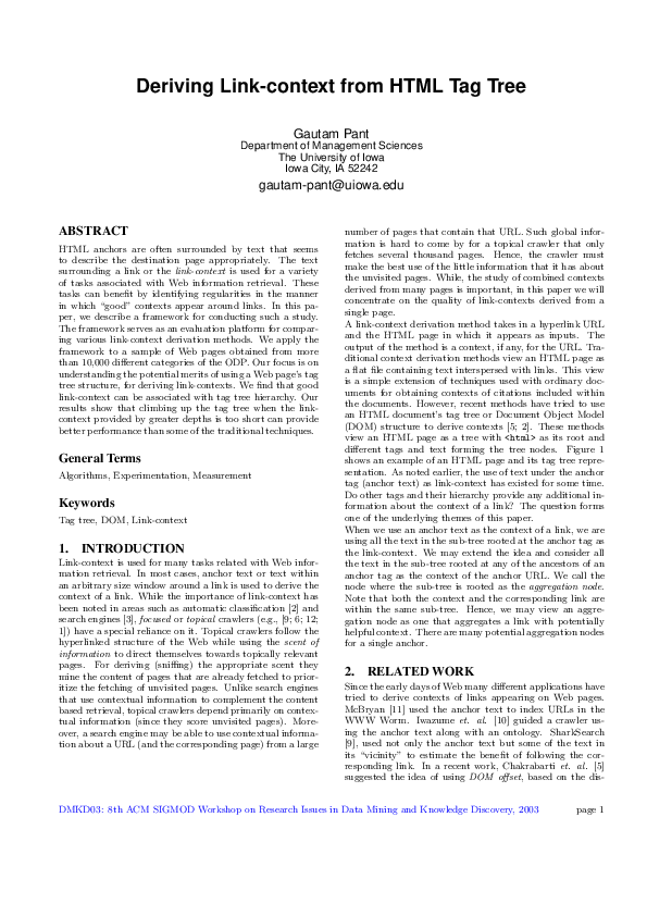 (PDF) Deriving link-context from HTML tag tree