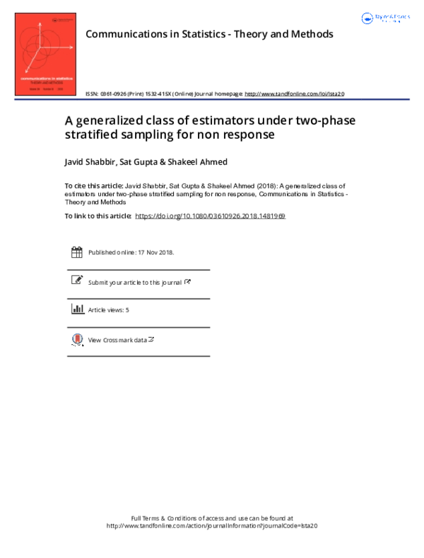 Pdf A Generalized Class Of Estimators Under Two Phase Stratified Sampling For Non Response