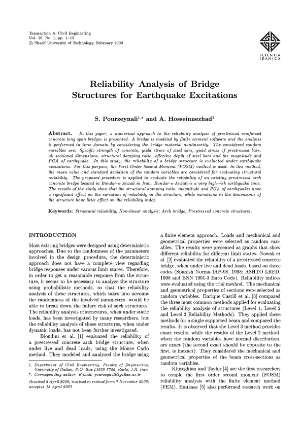 (PDF) Reliability analysis of bridge structures for earthquake excitations