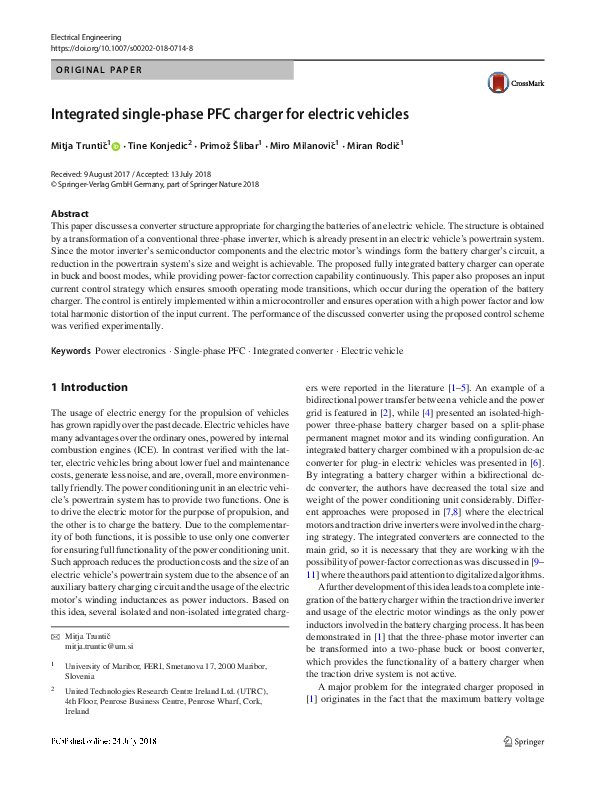 (PDF) Integrated single-phase PFC charger for electric vehicles