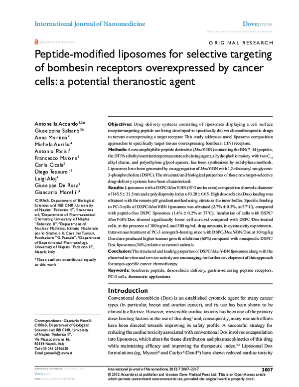 (PDF) Peptide-modified liposomes for selective targeting of bombesin ...