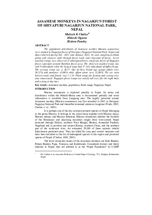(PDF) Assamese Monkeys in Nagarjun Forest of Shivapuri Nagarjun ...