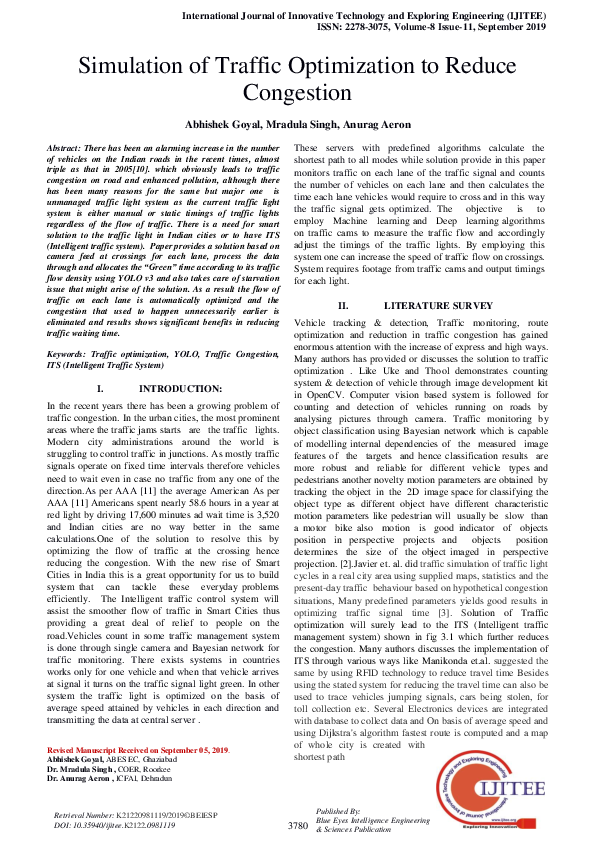 (PDF) Simulation of Traffic Optimization to Reduce Congestion