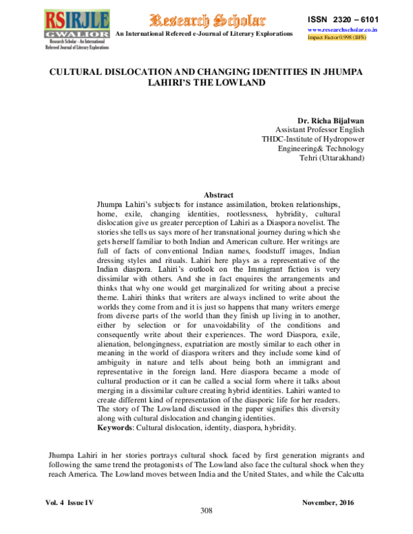 (PDF) Cultural Dislocation and Changing Identities in Jhumpa Lahiri's ...