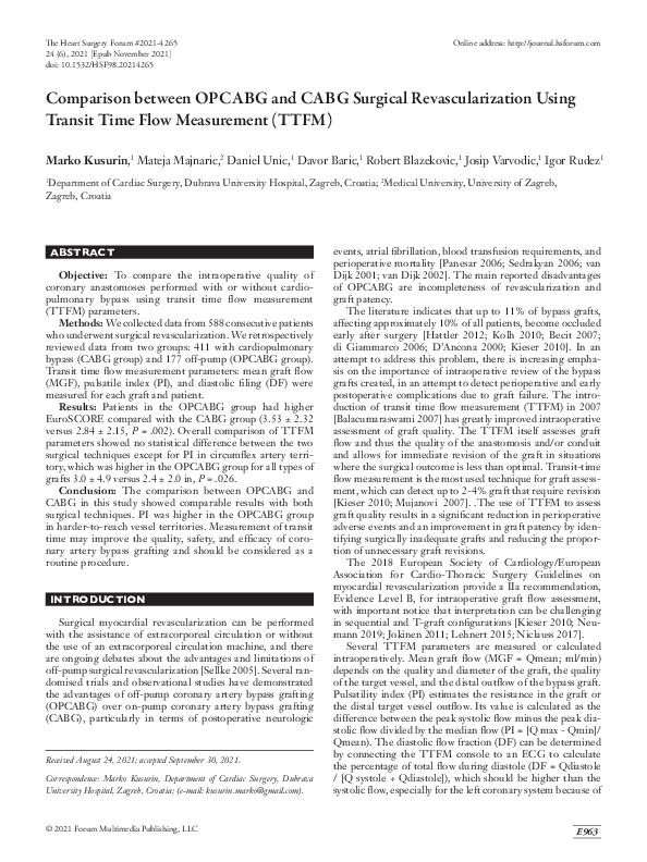 (PDF) Comparison between OPCABG and CABG Surgical Revascularization ...