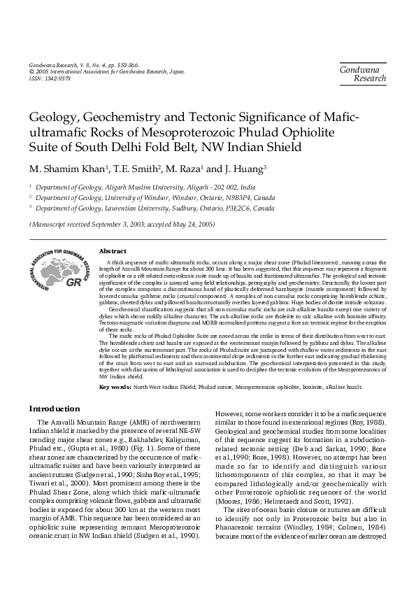 (PDF) Geology, Geochemistry and Tectonic Significance of Mafic-ultramafic Rocks of ...