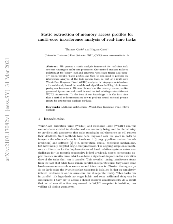 (PDF) Static extraction of memory access profiles for multi-core interference analysis of real ...