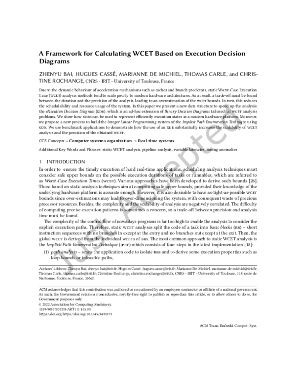 Pdf A Framework For Calculating Wcet Based On Execution Decision Diagrams