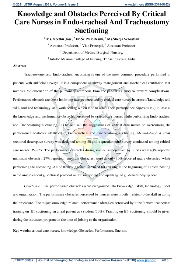 (PDF) Knowledge and Obstacles Perceived by Critical Care Nurses in Endo ...