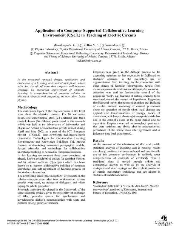 Pdf Application Of A Computer Supported Collaborative Learning Environment Cscl In Teaching