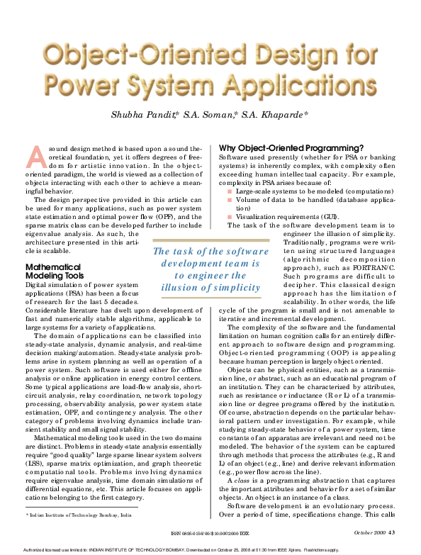 (PDF) Object-oriented design for power system applications