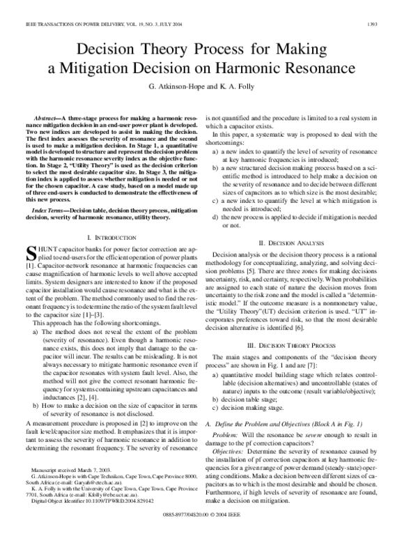 (PDF) Decision Theory Process for Making a Mitigation Decision on ...