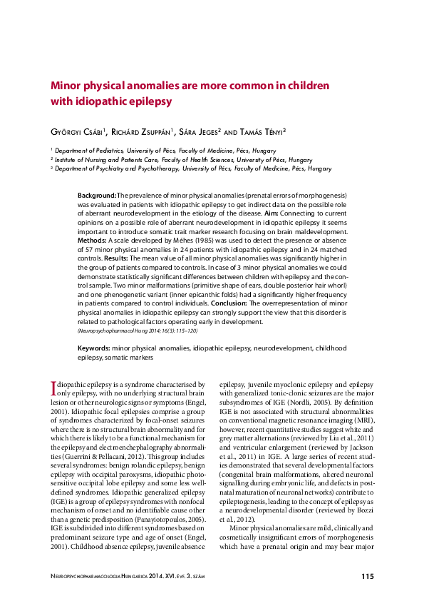 (PDF) Minor physical anomalies are more common in children with ...