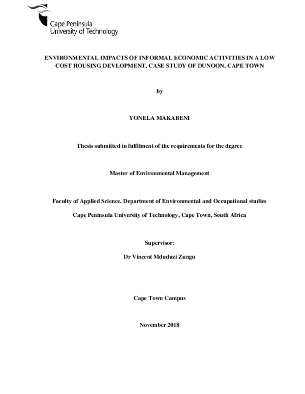 (PDF) ENVIRONMENTAL IMPACTS OF INFORMAL ECONOMIC ACTIVITIES IN A LOW COST HOUSING DEVLOPMENT ...