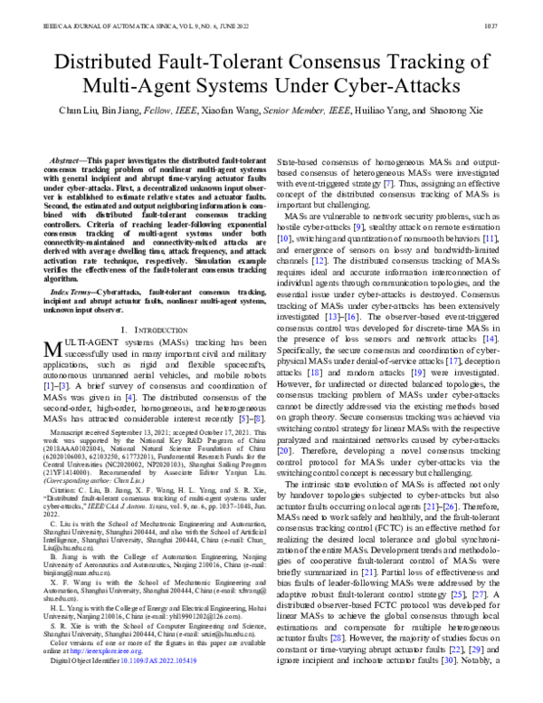 Pdf Distributed Fault Tolerant Consensus Tracking Of Multi Agent Systems Under Cyber Attacks