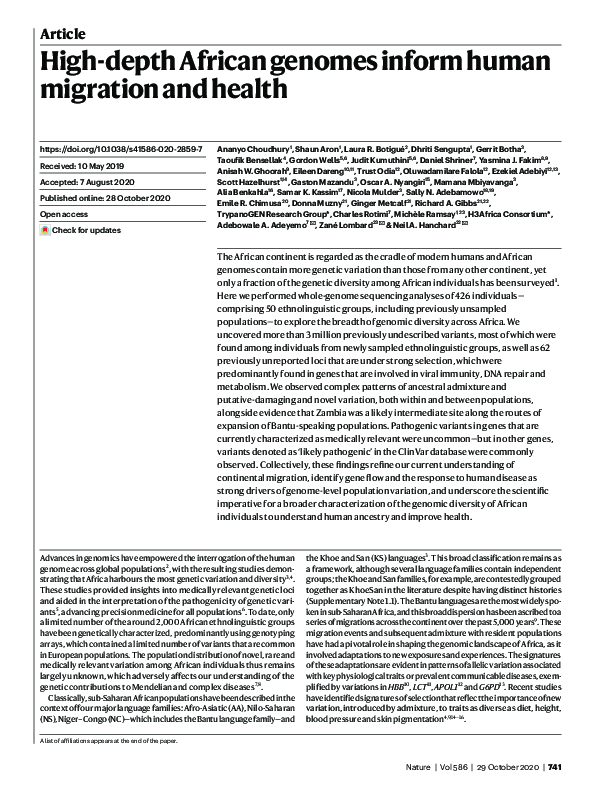 (PDF) High-depth African genomes inform human migration and health