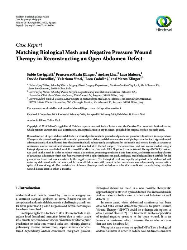 (PDF) Matching Biological Mesh and Negative Pressure Wound Therapy in ...