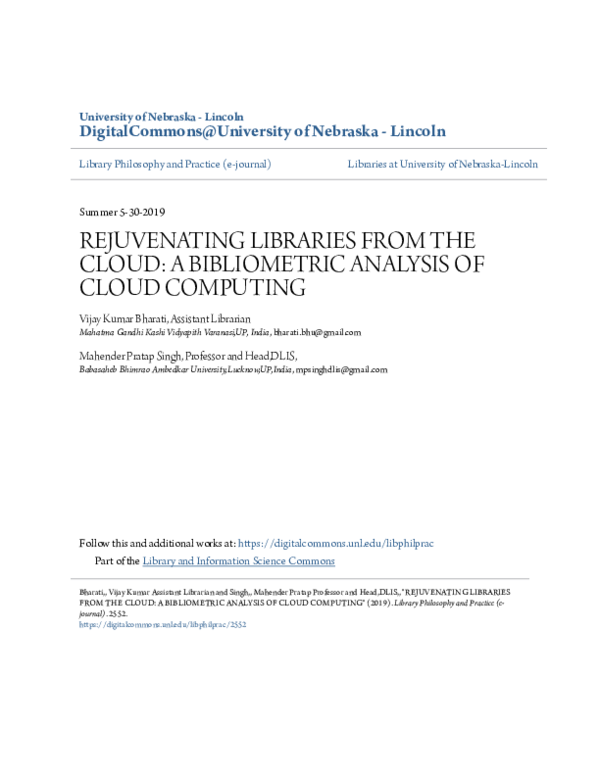 Pdf Rejuvenating Libraries From The Cloud A Bibliometric Analysis Of Cloud Computing