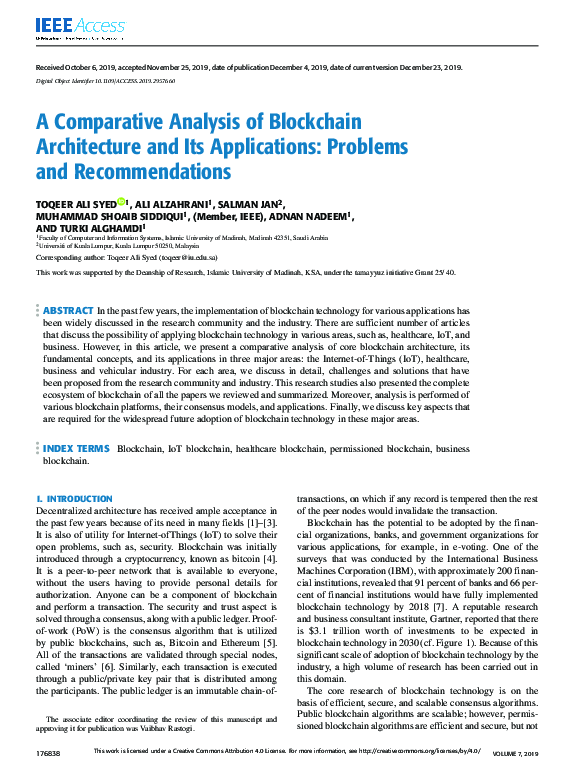 (PDF) A Comparative Analysis of Blockchain Architecture and its Applications: Problems and ...