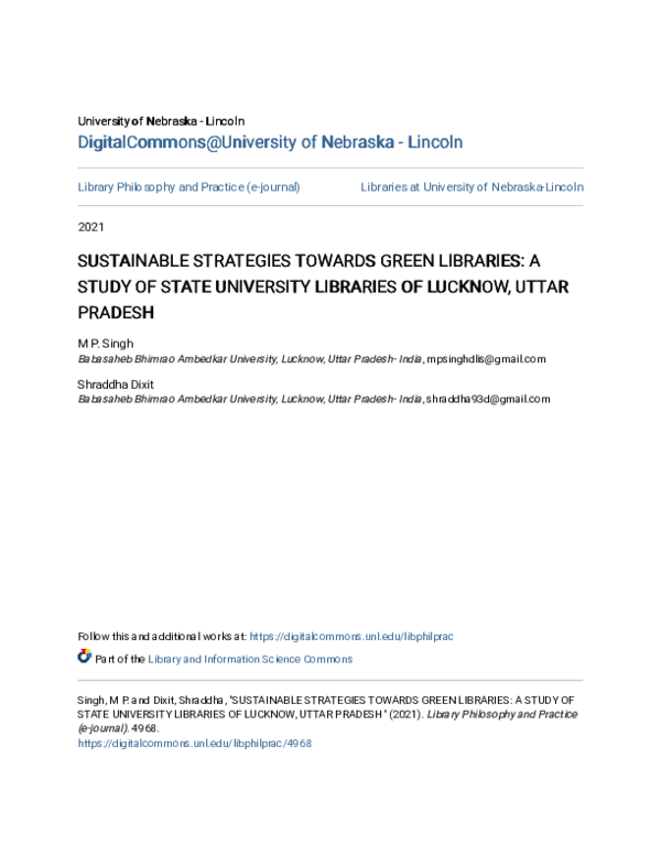 (PDF) SUSTAINABLE STRATEGIES TOWARDS GREEN LIBRARIES: A SUSTAINABLE ...