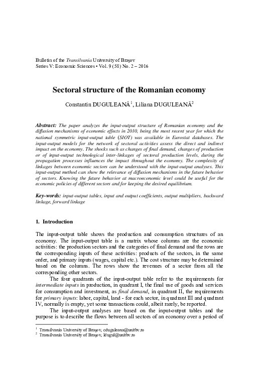 (PDF) Sectoral structure of the Romanian economy