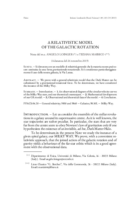 (PDF) A Relativistic Model of the Galactic Rotation