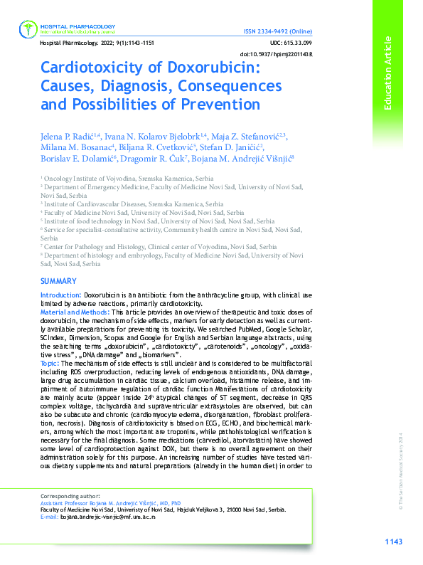 (PDF) Cardiotoxicity of doxorubicin: Causes, diagnosis, consequences ...