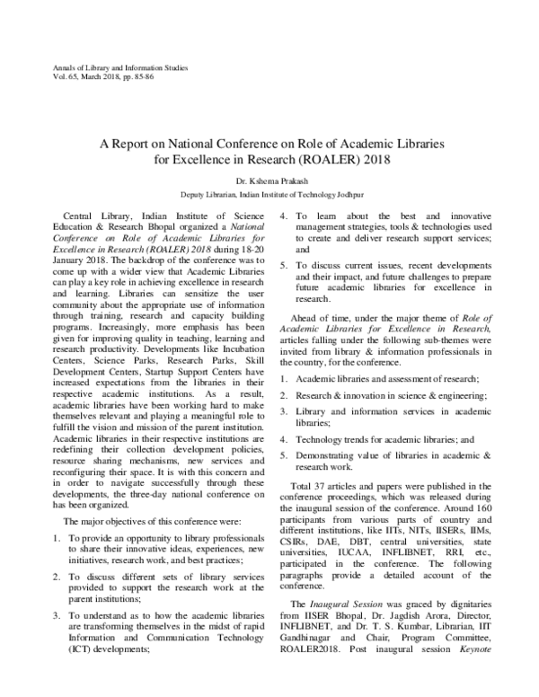 (PDF) A Report on National Conference on Role of Academic Libraries for ...